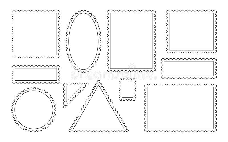 Contour Blank Postage Stamps Paper Mark Icon Set Stock Vector ...