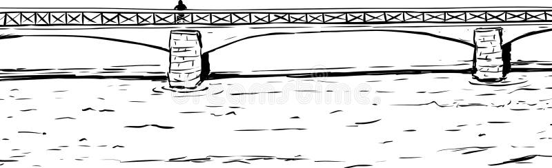 Contour De Person on Bridge Over Water Illustration Stock ...