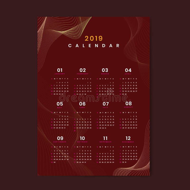Currant Red Contour Patterned Calendar 2019 Vector Stock Vector ...