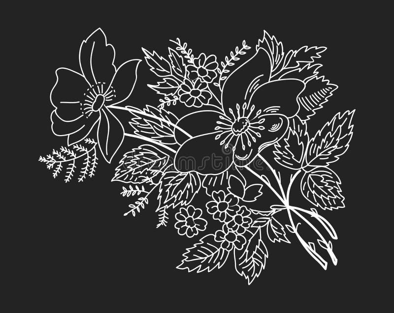 Contour Drawing Branches Colors White on Black Stock Vector ...