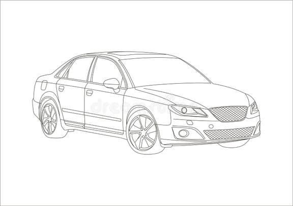 Contour Drawing of the Sedan Stock Vector - Illustration of exeo, parts ...