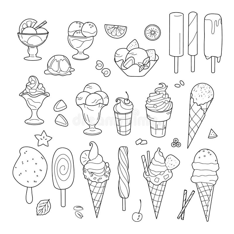 Contour Drawings, a Set of Ice Cream Stock Vector - Illustration of ...