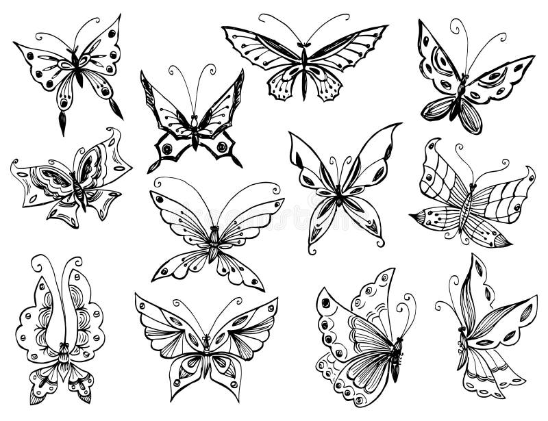 Contour Drawings of Various Decorative Fantasy Butterflies Stock Vector ...