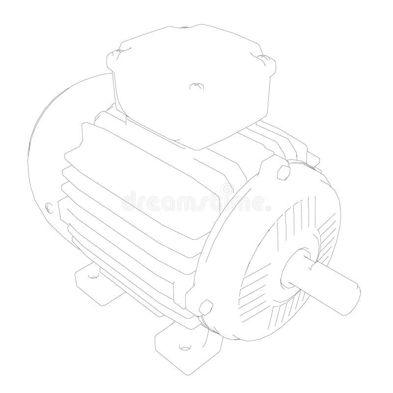 The Contour of an Electric Motor from Black Lines on a White Background ...