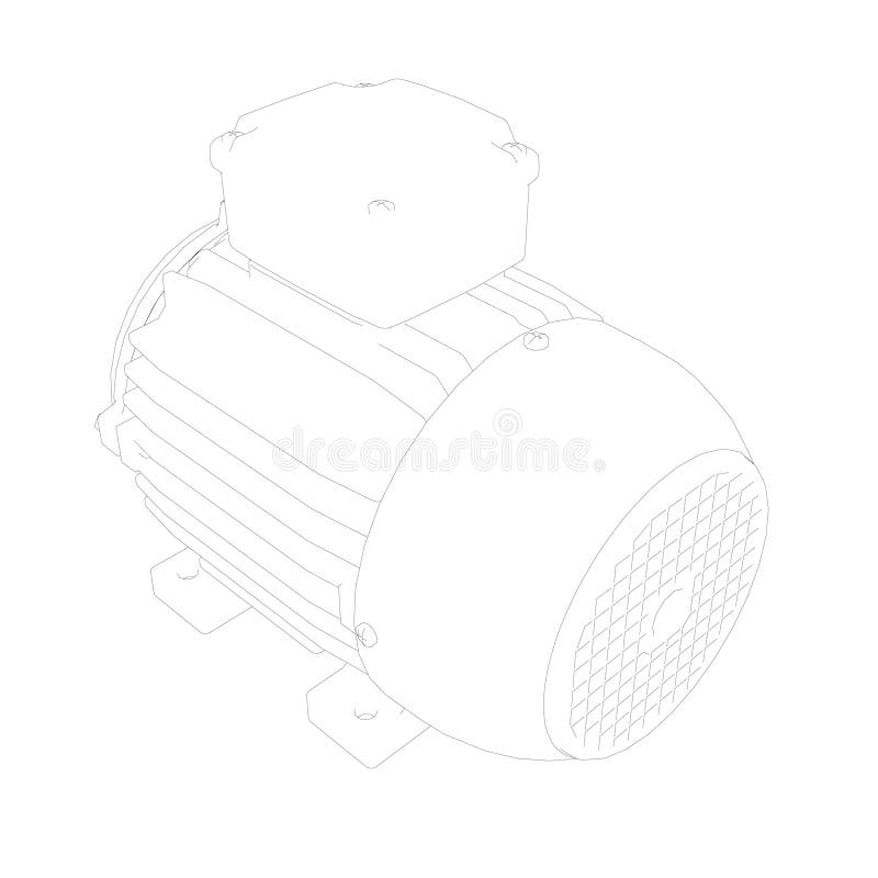 The Contour of an Electric Motor from Black Lines on a White Background ...