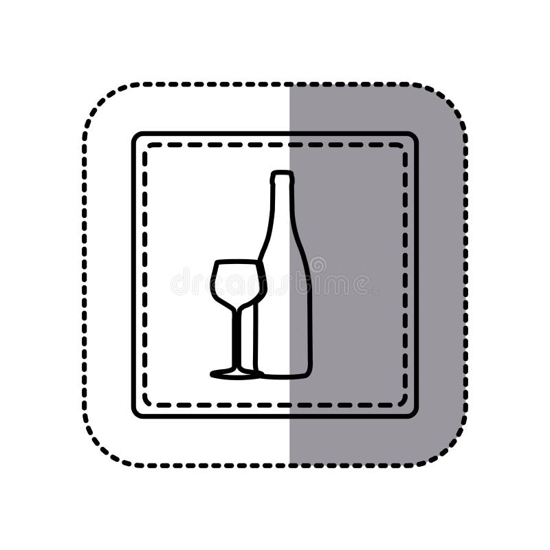 Contour Emblem Wine Bottle with Glass Icon Stock Illustration ...
