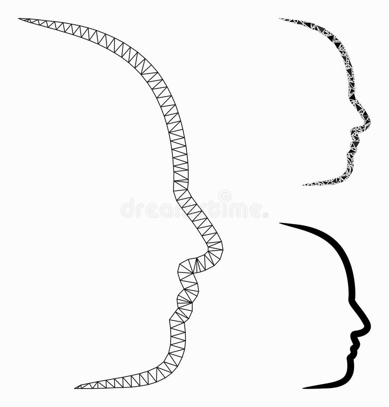 Contour Face Profile Vector Mesh 2D Model and Triangle Mosaic Icon ...