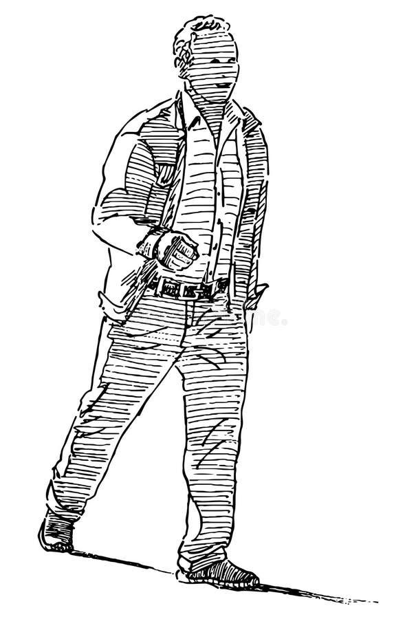 Contour Hand Drawing of Hurrying Fast Walking Active Man Stock Vector ...