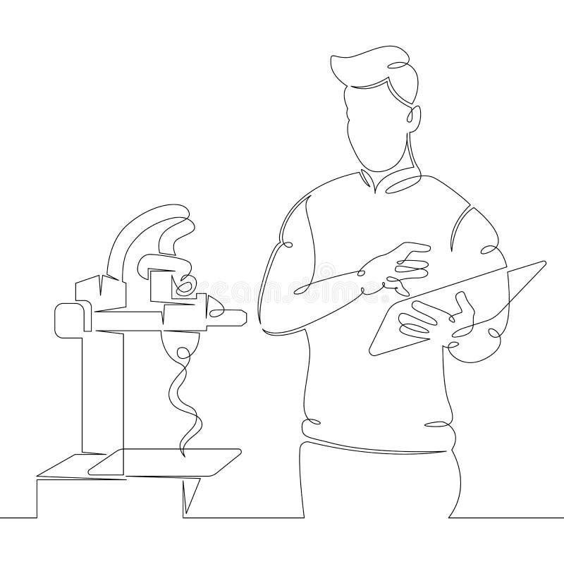 Contour Hand Drawn Silhouette 3d Printer Operator Stock Vector ...