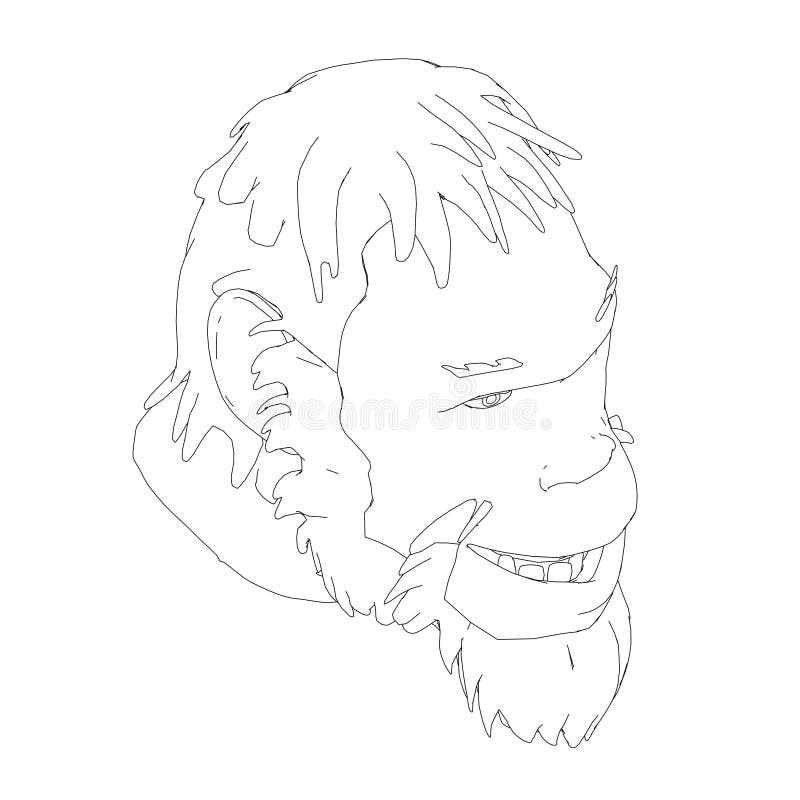 Contour Head of a Neanderthal. Contour Head of a Prehistoric Man. Side ...