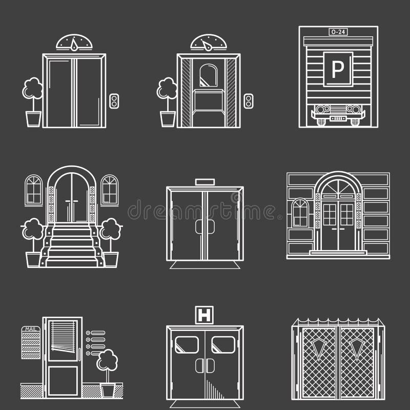 Types of Doors Filled Outline Icons Set Stock Vector - Illustration of ...