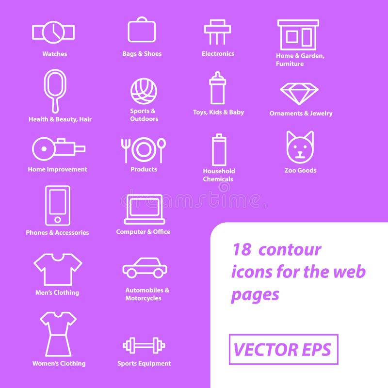 Contour Icons for Online Store Site Stock Vector - Illustration of ...
