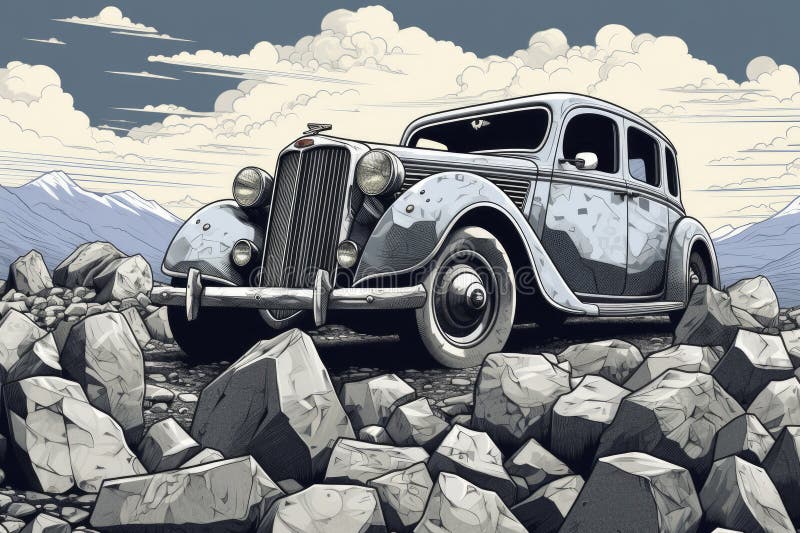 The Contour Image of a Retro Classic Car. Digital Illustration Stock ...