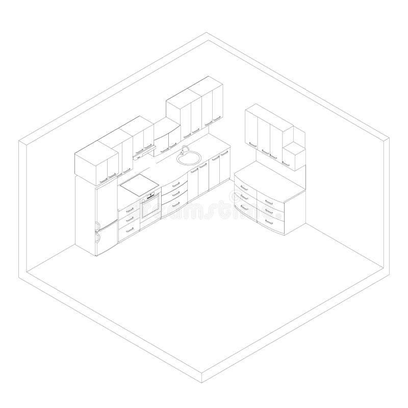 Contour of the Kitchen with Cooking Utensils. Kitchen Interier ...