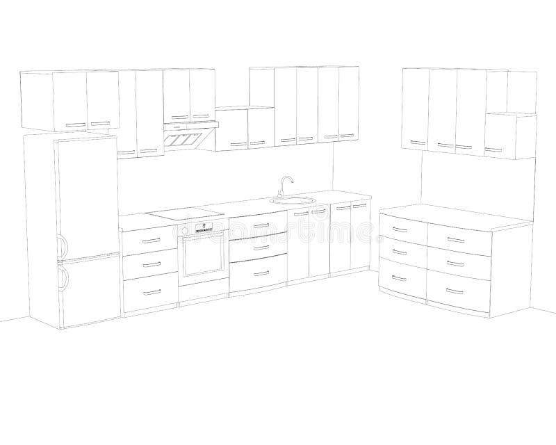 Contour of the Kitchen with Cooking Utensils. Kitchen Interier Stock ...