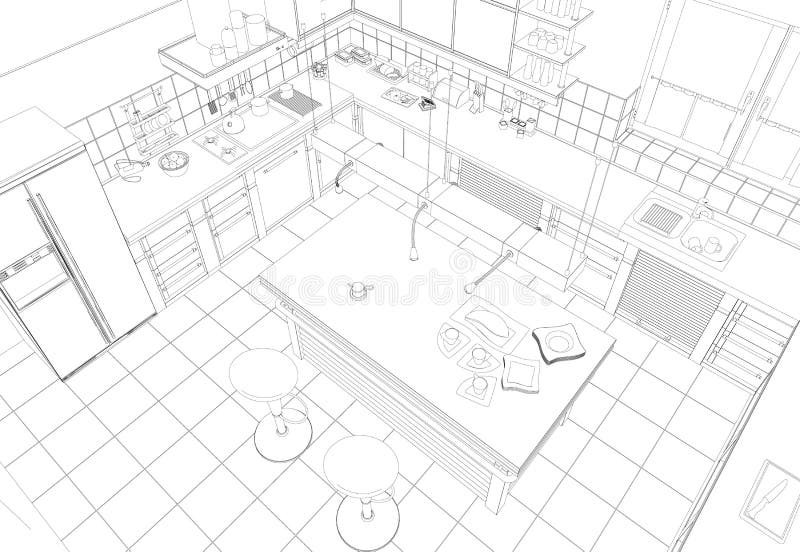 Contour of a Kitchen with Kitchen Utensils Isolated on a White ...