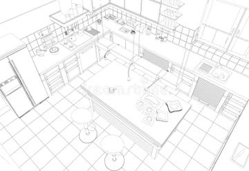 Contour of a Kitchen with Kitchen Utensils Isolated on a White ...