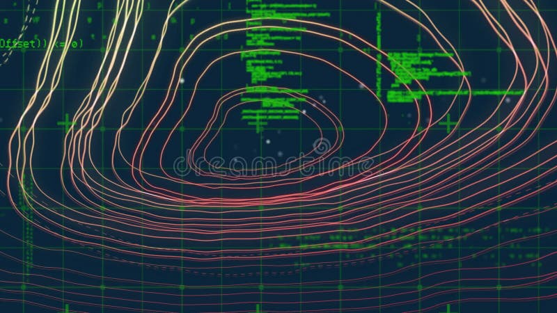 Contour Lines and Green Code Text Creating Digital Topographic Map ...