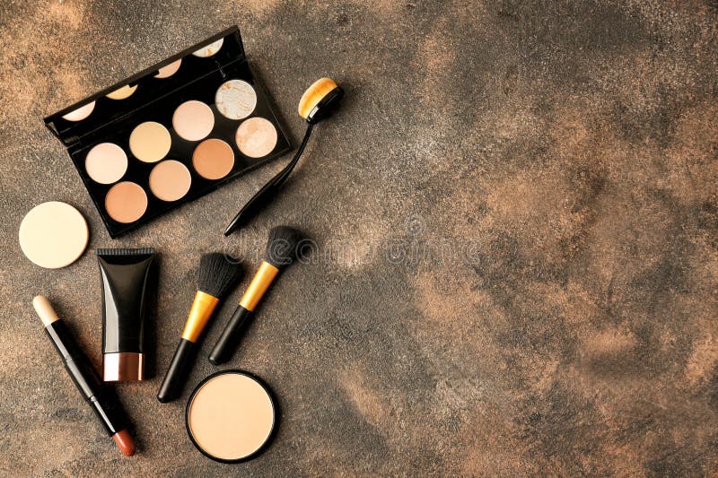 Set of Cosmetics for Contouring Makeup on Grey Background Stock Image ...