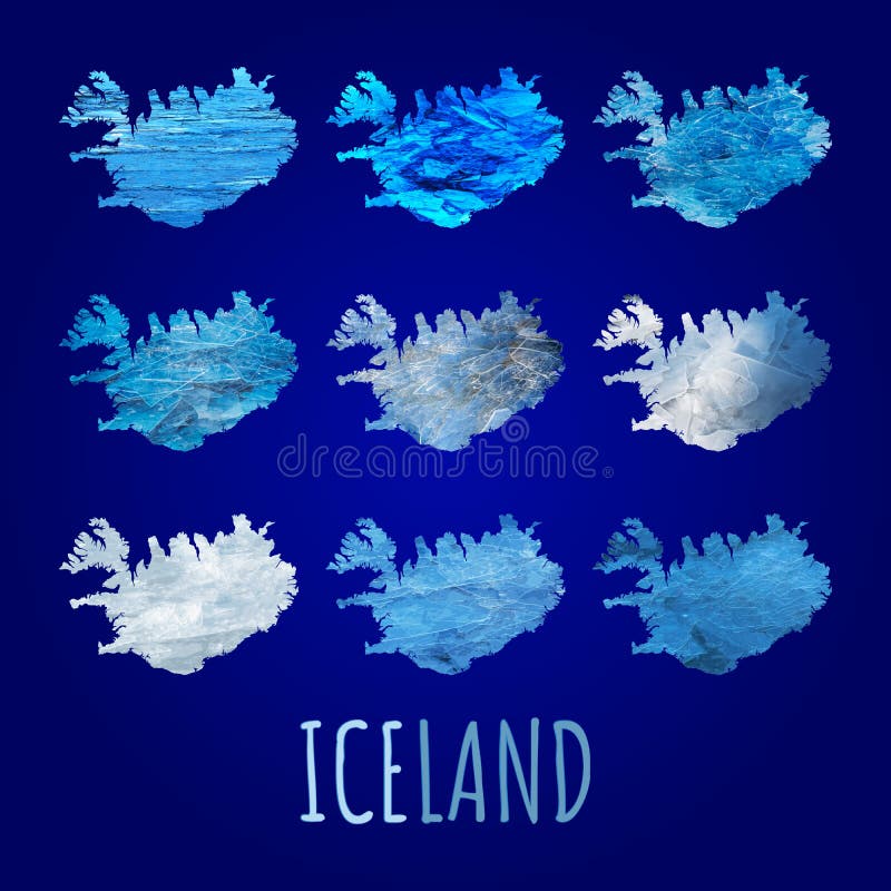 Contour Map of Iceland on Different Ice Textures. Collage Stock ...