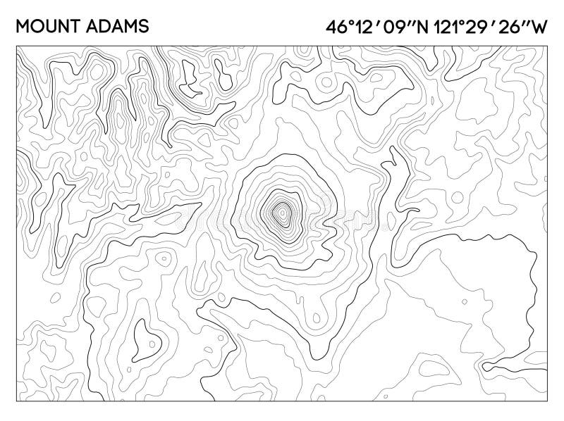 Topographic Contour Map of Mount Adams with Precise Elevation Lines and ...