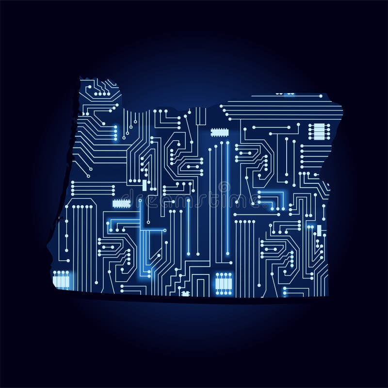 Map of Oregon with Electronic Circuit Stock Vector - Illustration of ...