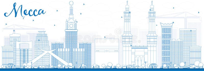 Contour Mecca Skyline Avec Les Points De Repère Bleus Illustration de ...