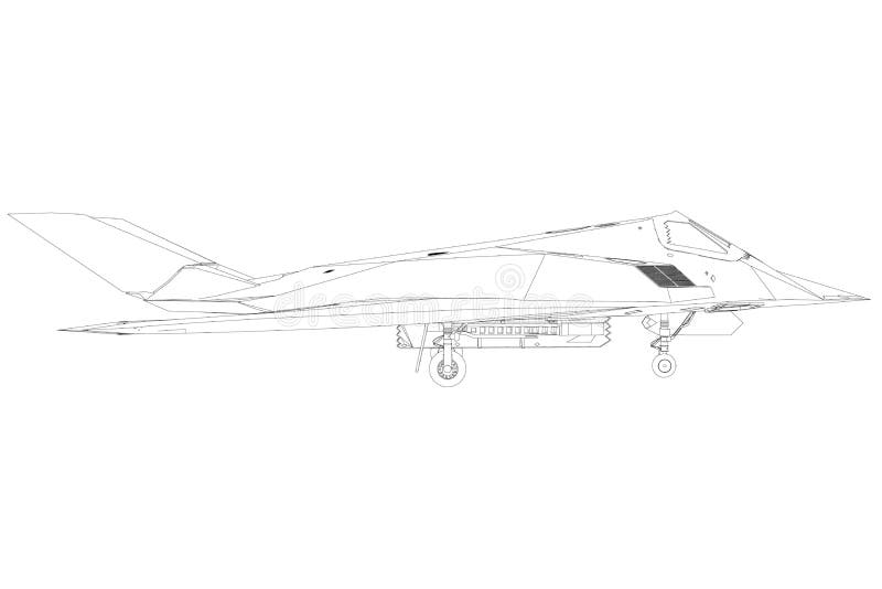 Contour of a Modern Fighter Jet from Black Lines on a White Background ...