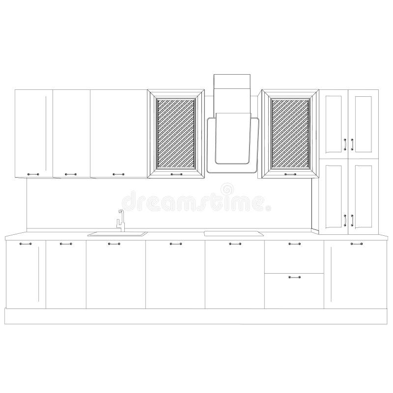 Contour of the Kitchen with Table and Chairs from Black Lines Isolated ...