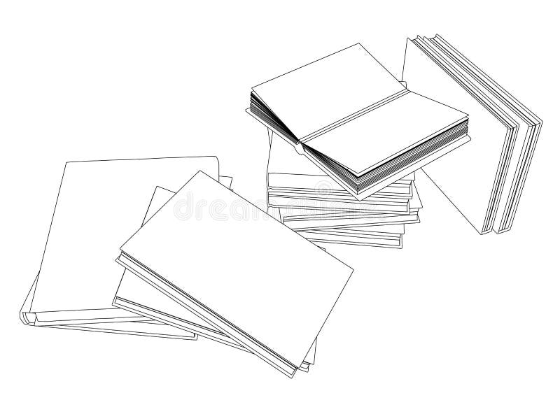 Contour of a Stack of Books from Black Lines Isolated on a White ...