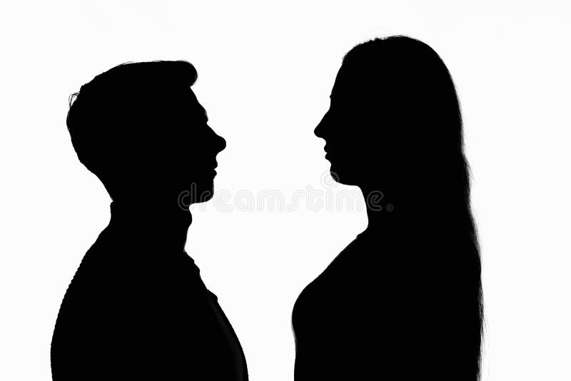 Contour Portrait of Two People Looking at Each Other Stock Photo ...