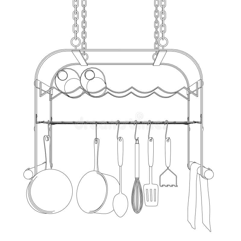 Contour of the Kitchen with Cooking Utensils. Kitchen Interier Stock ...