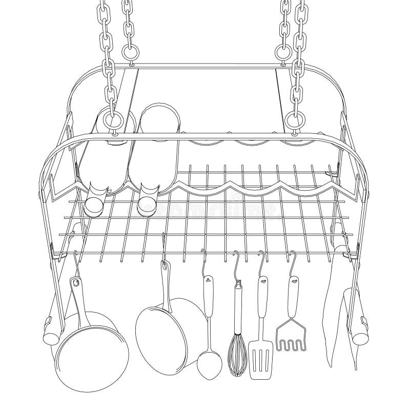 Contour of a Kitchen with Kitchen Utensils Isolated on a White ...