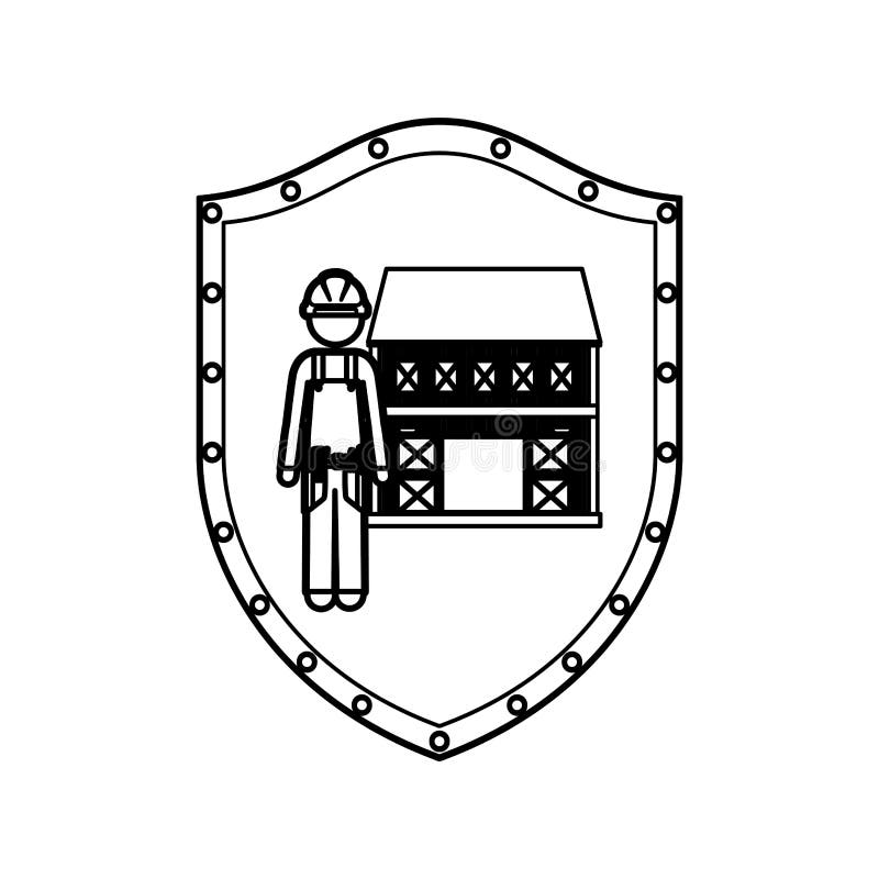 Contour Shield with Builder with Helmet and House Stock Vector ...