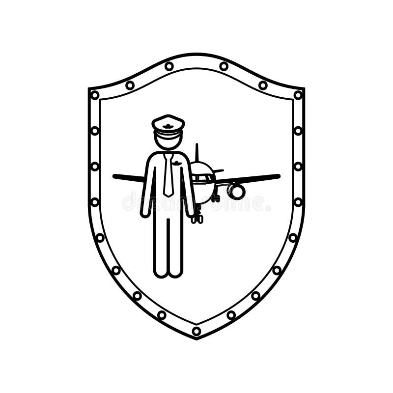 Contour Shield with Pilot with Aeroplane Stock Vector - Illustration of ...