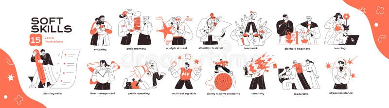 Contour Soft Skills Set. Employees Corporate Abilities, Workers ...