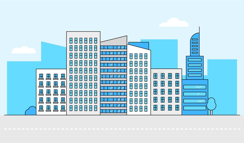 Contour Stylized Modern Flat Draft City Buildings Set. Vector Graphic ...