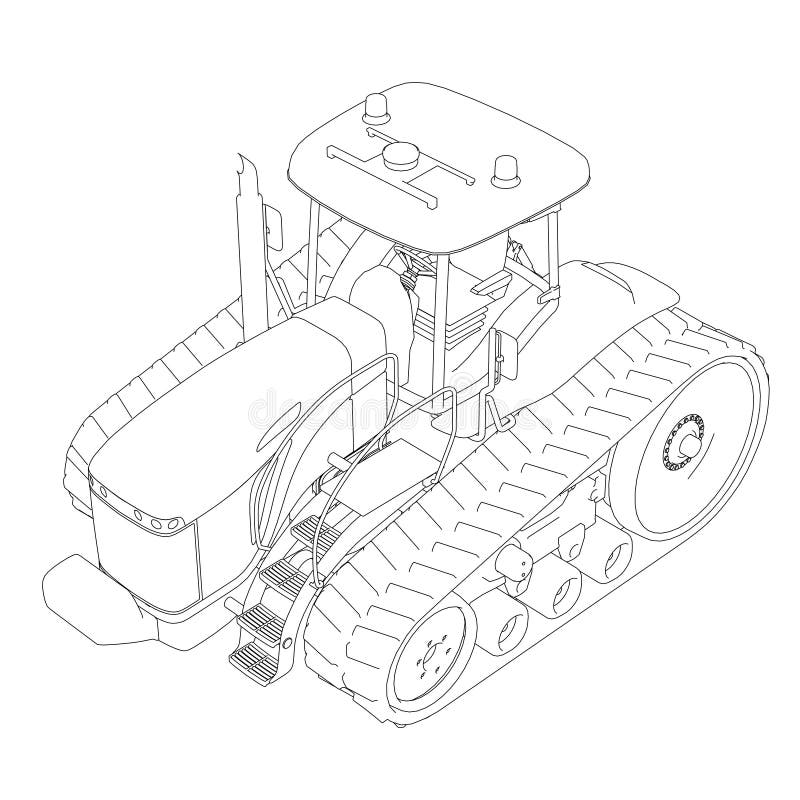 Contour of a Tractor on Tracks from Black Lines Isolated on a White ...