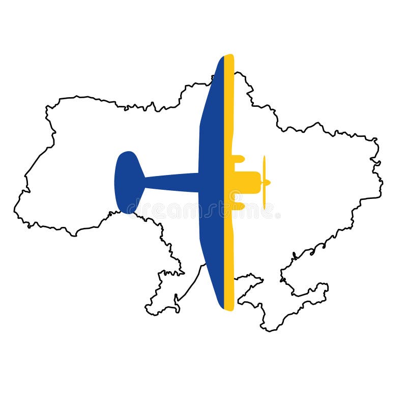 Contour of Ukraine with a Plane in the Circles of the Ukrainian Flag ...