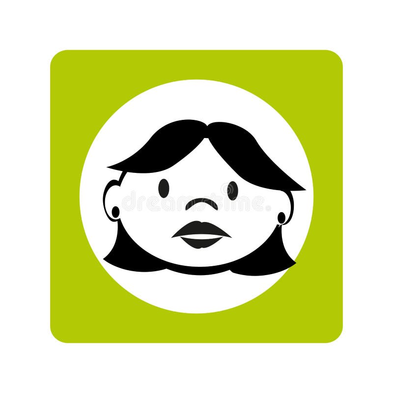 Contour Woman Face With Short Hair In Green Square Frame Stock Vector