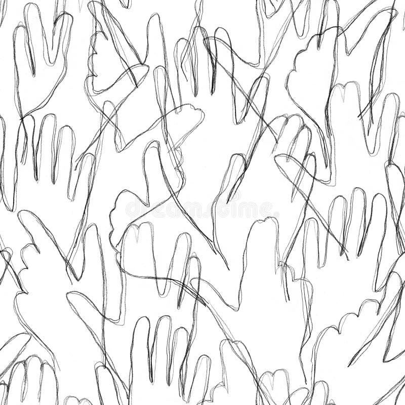 Seamless Pattern with Human Palms Contour Stock Illustration ...