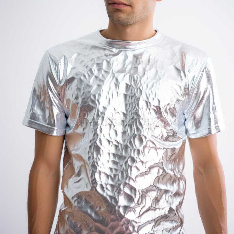 Contoured Shading Aluminum Foil Shirt with Shiny Bumpy Texture Stock ...