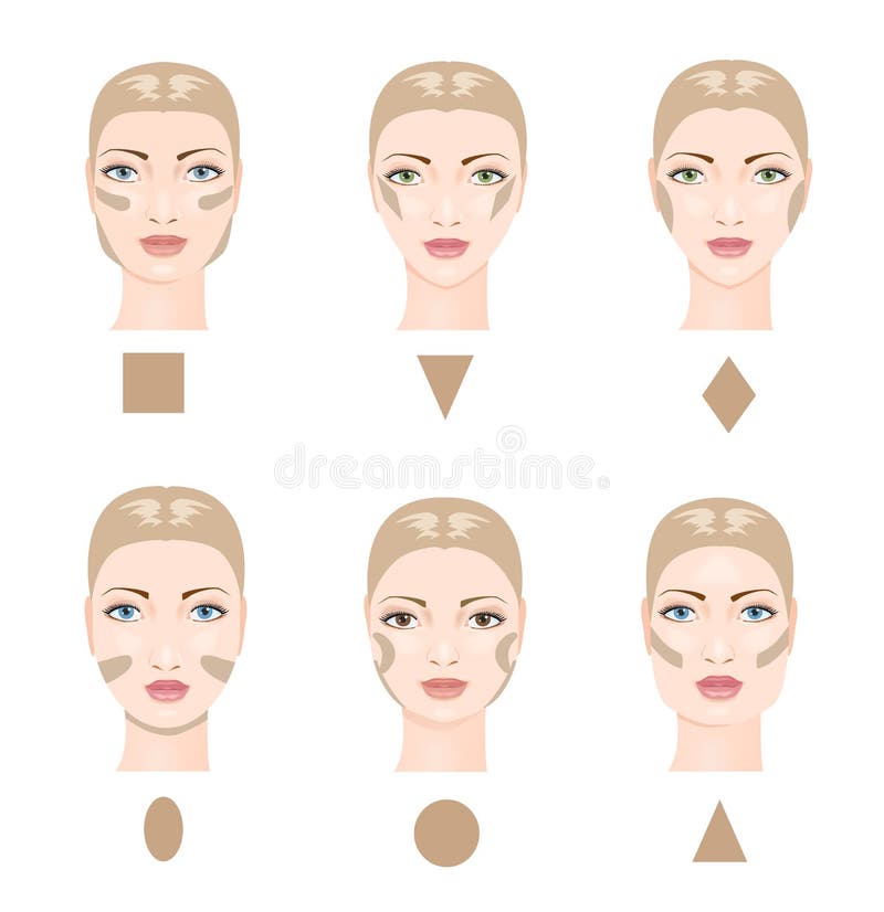 Highlight, Contour and Blush for Different Female Face Shape Stock ...