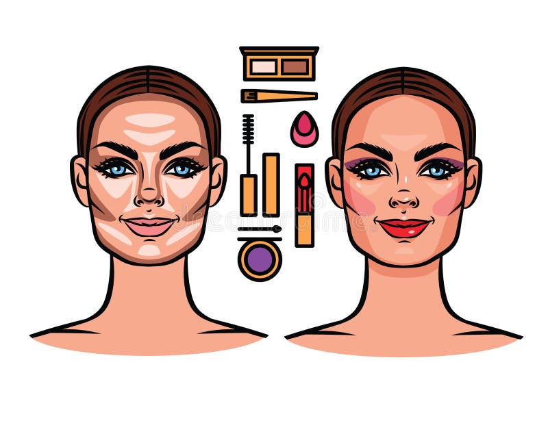 Contouring, Make-up, Make-up Tools. Stock Vector - Illustration of hand ...