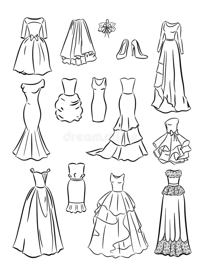 Wedding Dresses, Bridal Gowns, Vector Stock Vector - Illustration of ...