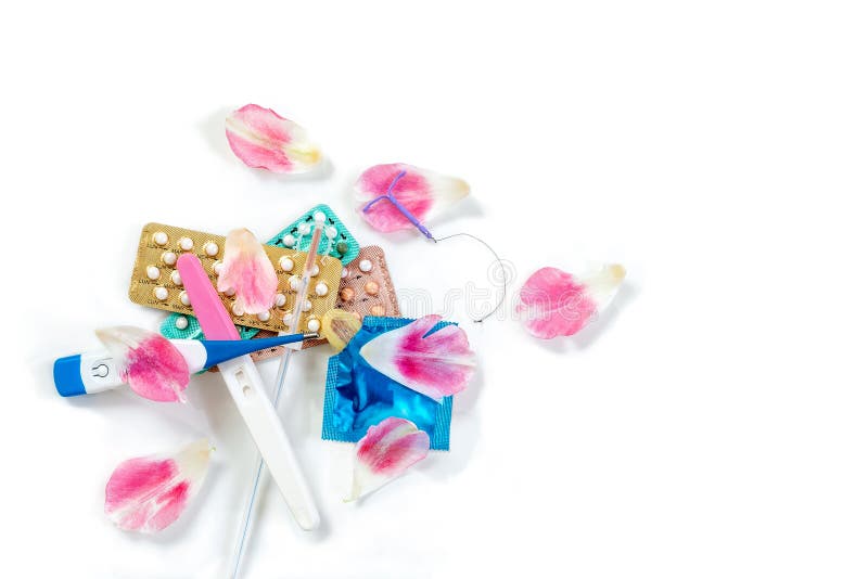 Contraception Concept -several Type of Birth Control Method on a White ...