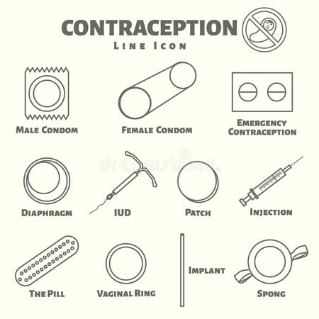 Contraception Line Icons Set, Birth Control Stock Vector - Illustration ...