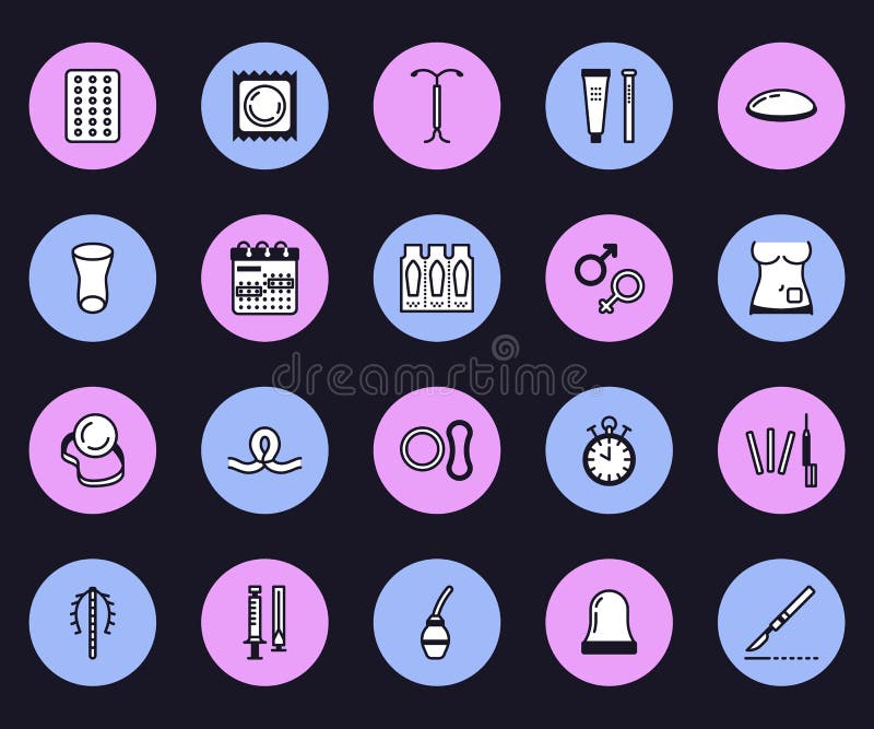 Contraceptive Methods Line Icons Birth Control Equipment Condoms