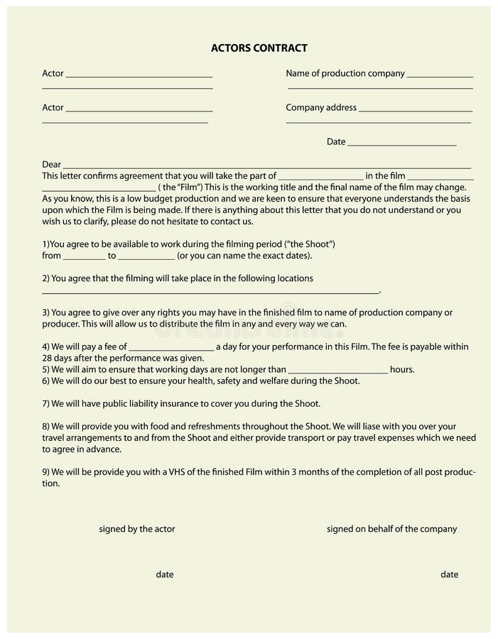 Contract for the actor stock vector. Illustration of condition - 41504901