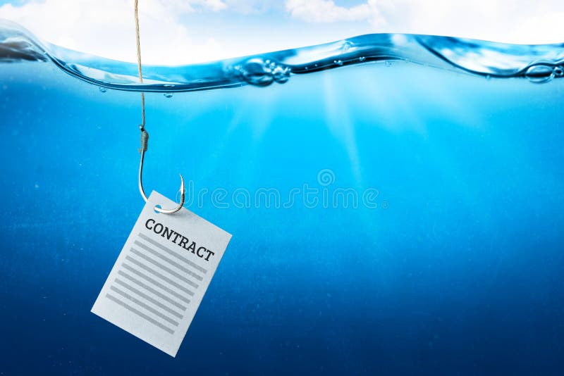 Contract As Bait on a Fish Hook Underwater with Fish Stock Illustration ...